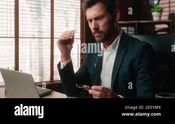 Working online internet job Caucasian middle-aged business man adult ...