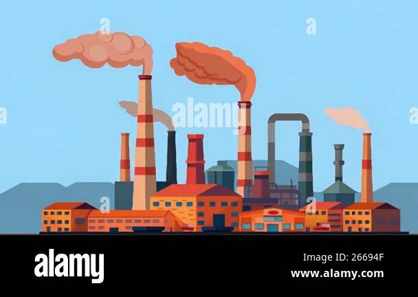 building industry factory, energy generation plant with chimneys ...