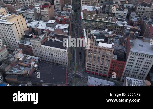 Aerial views capture cars navigating Broadway in New York City, with a ...