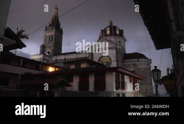 Colonial cathedral at sunset in Cuetzalan, Puebla. Mexico Stock Video ...