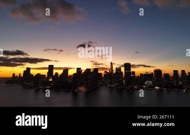 Beautiful sunset in Miami, captured by drone, the beauty of night ...