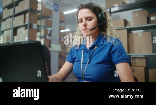 Warehouse of postal service or E-commerce store: Female logistics ...