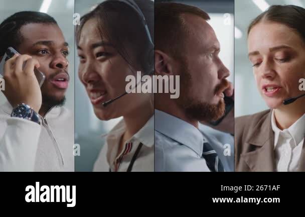 Edited Collage of Multicultural Businesspeople Talking by Mobile Phones ...