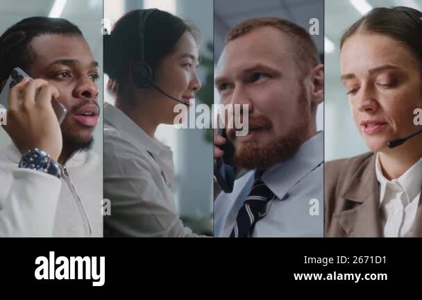 Edited Collage of Multicultural Businesspeople Talking by Mobile Phones ...