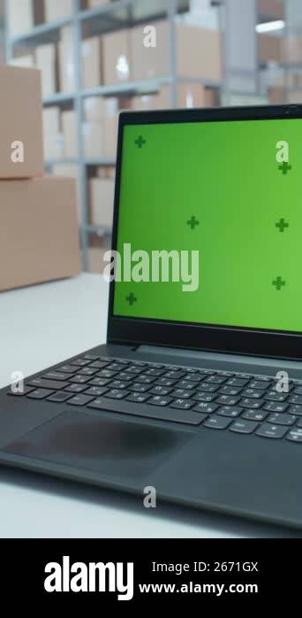 Postal Sorting Center: Laptop Screen Shows Green Screen Chroma Key ...