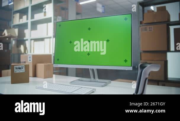 Postal Delivery Service: Computer Screen with Green Screen Chroma Key ...