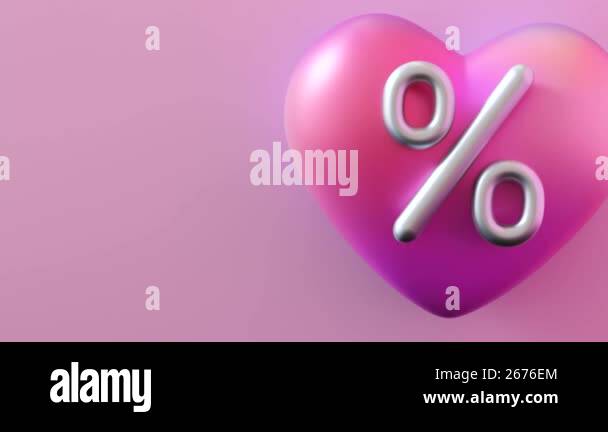 Pink, rotating heart with metallic percentage symbol on soft pink ...