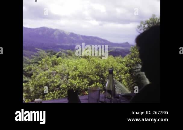 Denpasar, bali june 1985: lush tropical vegetation and rolling hills ...