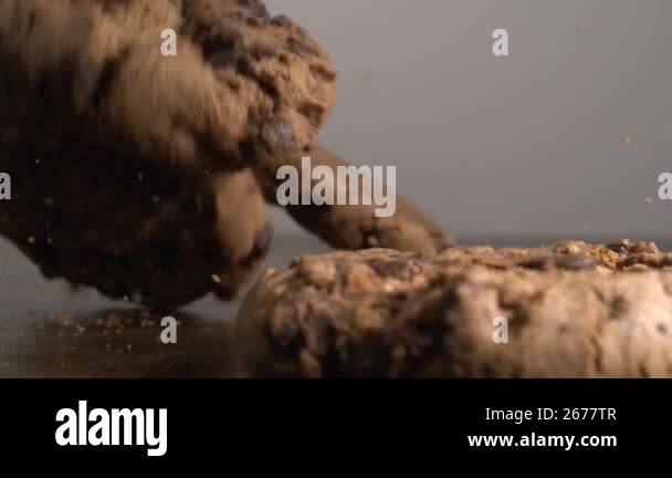 Slow-motion Chocolate Chip Cookie Dropping and Crumbs Scattering at 800 ...