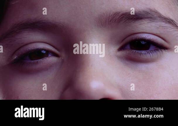 Suspicious Little Girl Close-Up - Intense Eye Stare Macro Shot Stock ...