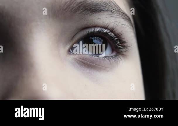 Close-Up Macro of Child's Eye Looking Upward, Eight-Year-Old's ...