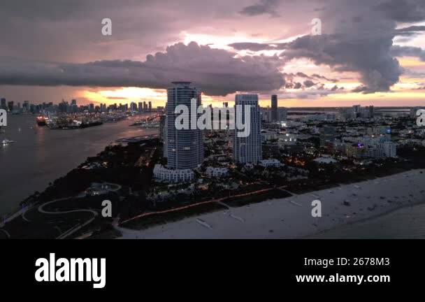 Miami Beach, South Beach. Miami Beach night skyline. Miami cityscape ...