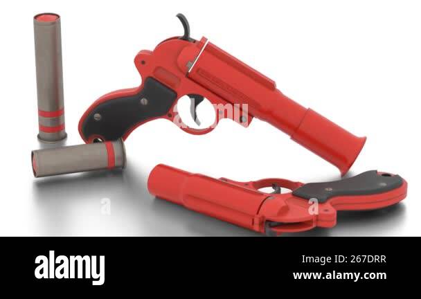 different types flare gun with ammo on white background Stock Video ...
