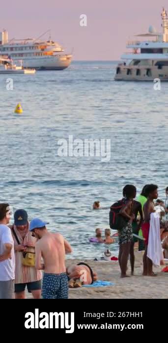 Cannes, France - October 15, 2024: People relaxing on the beach at ...