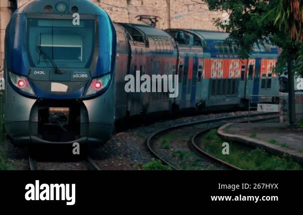 Nice, France - November 24, 2024: Close up of a train moving on the ...