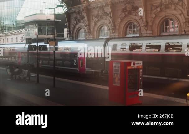 Nice, France - November 24, 2024: View from a moving train of a train ...
