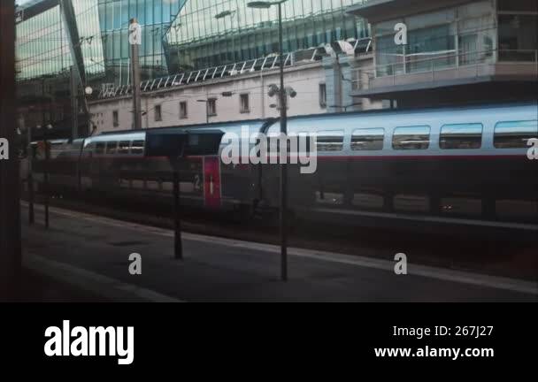 Nice, France - November 24, 2024: View from a moving train of a train ...