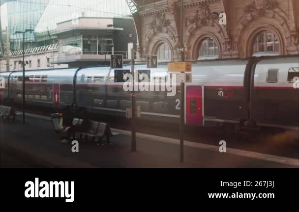 Nice, France - November 24, 2024: View from a moving train of a train ...