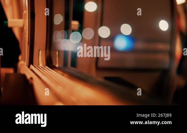 Close up of the window of a moving train with a blurry view Stock Video ...