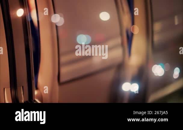 Close up of the window of a moving train with a blurry view Stock Video ...