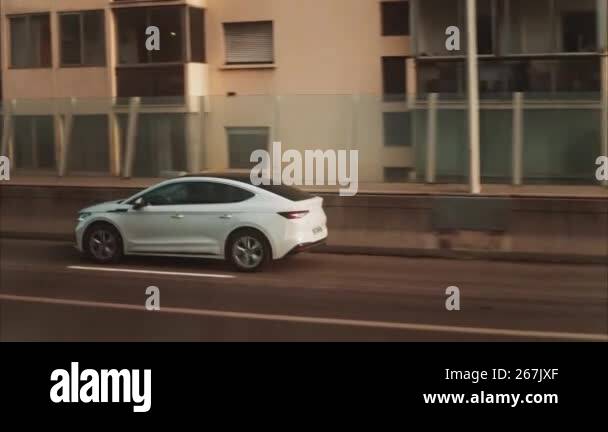 Nice, France - November 24, 2024: View from a moving train of cars ...