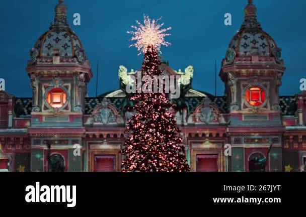 Monte Carlo , Monaco -December 23, 2024: Lighted Christmas tree in ...