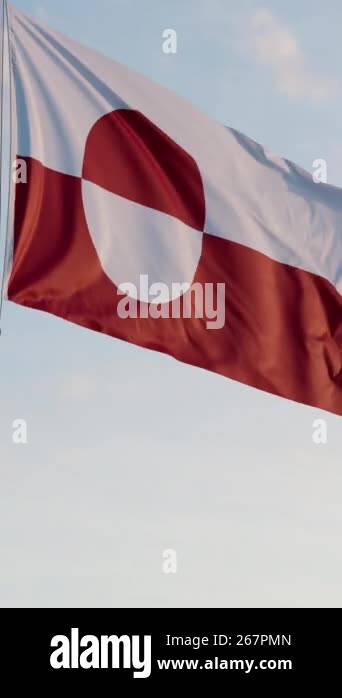 Greenland Nuuk Flag Vertical Cinematic Realistic Waving Dolly Out Blue ...