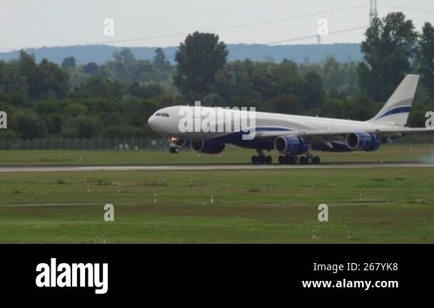 DUSSELDORF, GERMANY - JULY 24, 2017: Side view, Airbus A340-542, CS-TFX ...