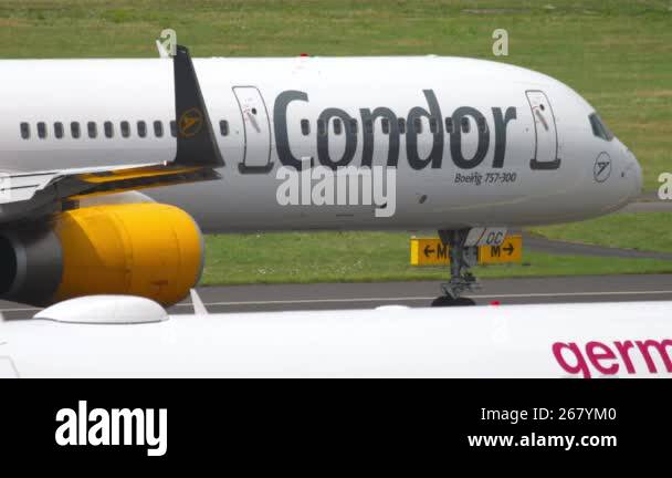 DUSSELDORF, GERMANY - JULY 23, 2017: Middle shot, jet airplane Boeing ...