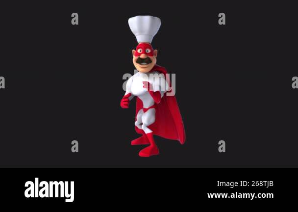 Fun 3D animation of a cartoon character superhero in chef hat fighting ...