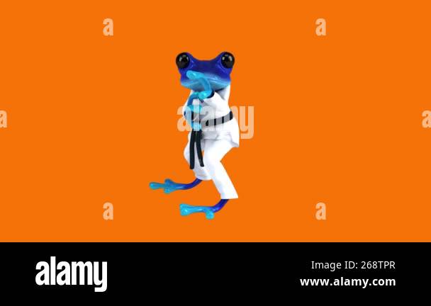 Fun 3D cartoon blue frog practicing highkick Stock Video Footage - Alamy