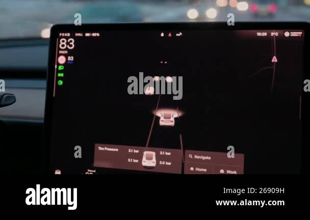 Tesla Model Y touch screen displaying adaptive cruise control with ...