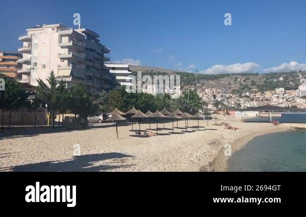 Albania: January 3rd 2025: Saranda beach front view. Coastal city in ...