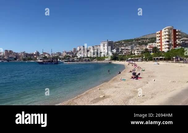 Albania: January 3rd 2025: Saranda beach front view. Coastal city in ...
