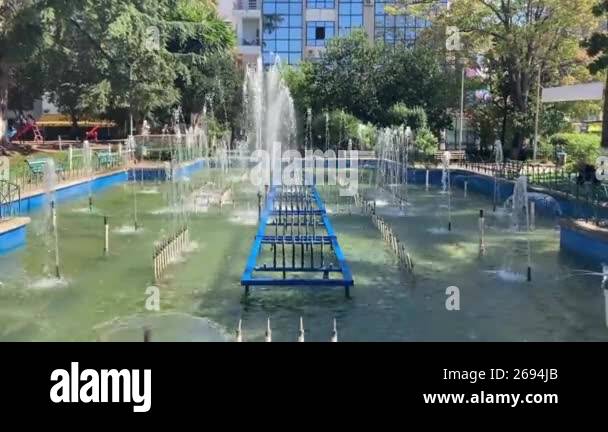 Fountain in the Freedom Park. Central Park in the city of Saranda in ...