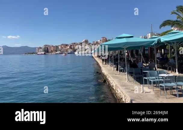 Albania: January 3rd 2025: Saranda beach front view. Coastal city in ...