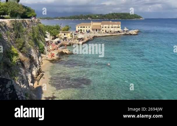 Corfu street and buildings. Famous tourist holiday destination island ...