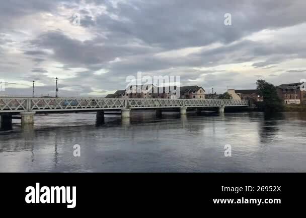 Waterloo Bridge across the River Ness in Inverness on a bright autumn ...