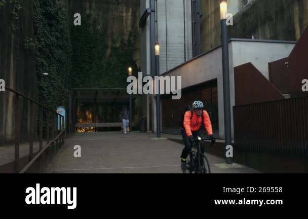 Transparent glass cabin of Pfaffenthal panoramic elevator moving down ...