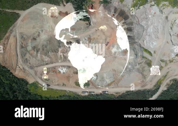 aerial view shot mining, dumpers, quarrying extractive industry ...