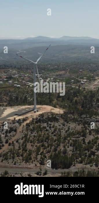 Overhead view of the wind panel installed on top of the mountain ...
