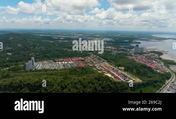 Top view of city of Sandakan capital of the Sandakan district in Sabah ...