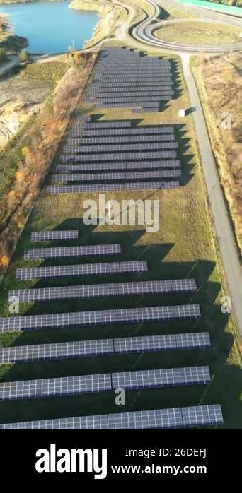 Vertical drone shot of solar panel array Stock Video Footage - Alamy