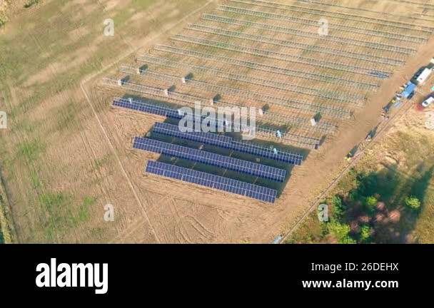 Solar farm construction process seen from above Stock Video Footage - Alamy