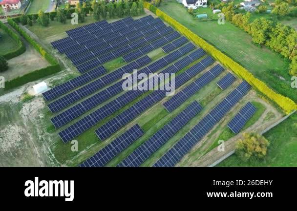 Aerial view of solar power field Stock Video Footage - Alamy