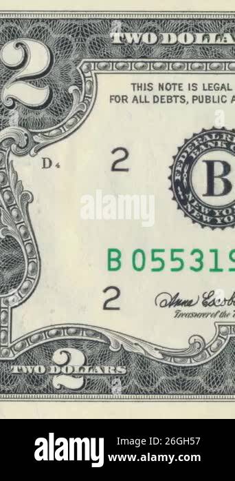 Classic American two-dollar bill featuring detailed engraved portrait ...