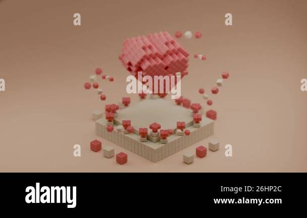 Heart shaped data block made with cubes. 3d pixel style vector ...