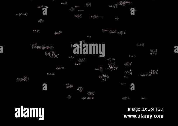 A looping view of complicated random math formulas fly past the camera ...
