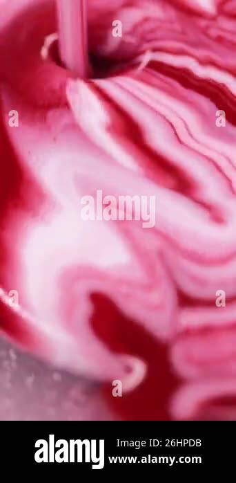 Vertical video. Mixed paint drip. Liquid marble texture. Blur white red ...