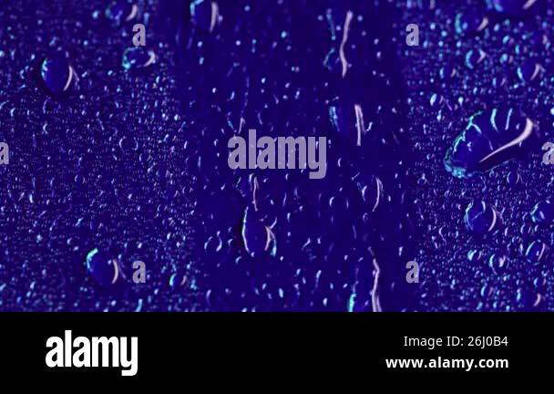 Condensate flow. Blue droplet. Different sizes clean raindrops spill on ...